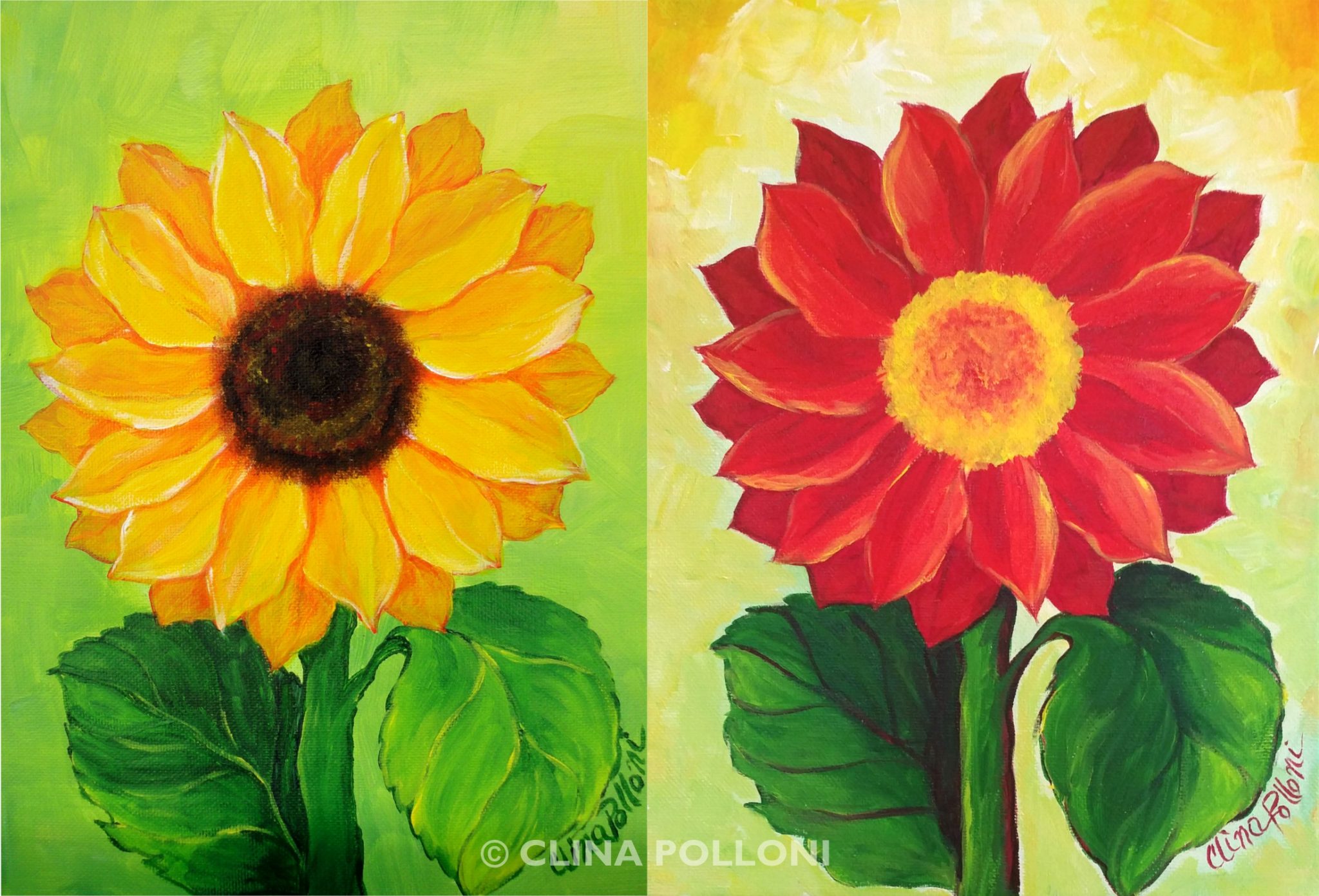 Red Daisy Flower Painting - Clina Polloni Art