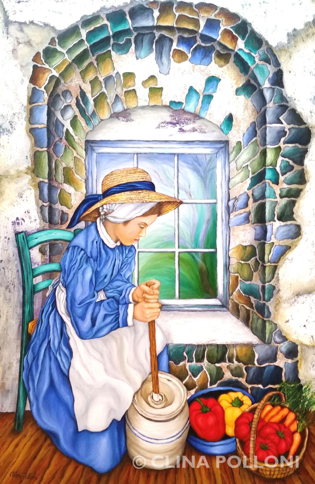 Girl Making Butter Painting - Clina Polloni Art