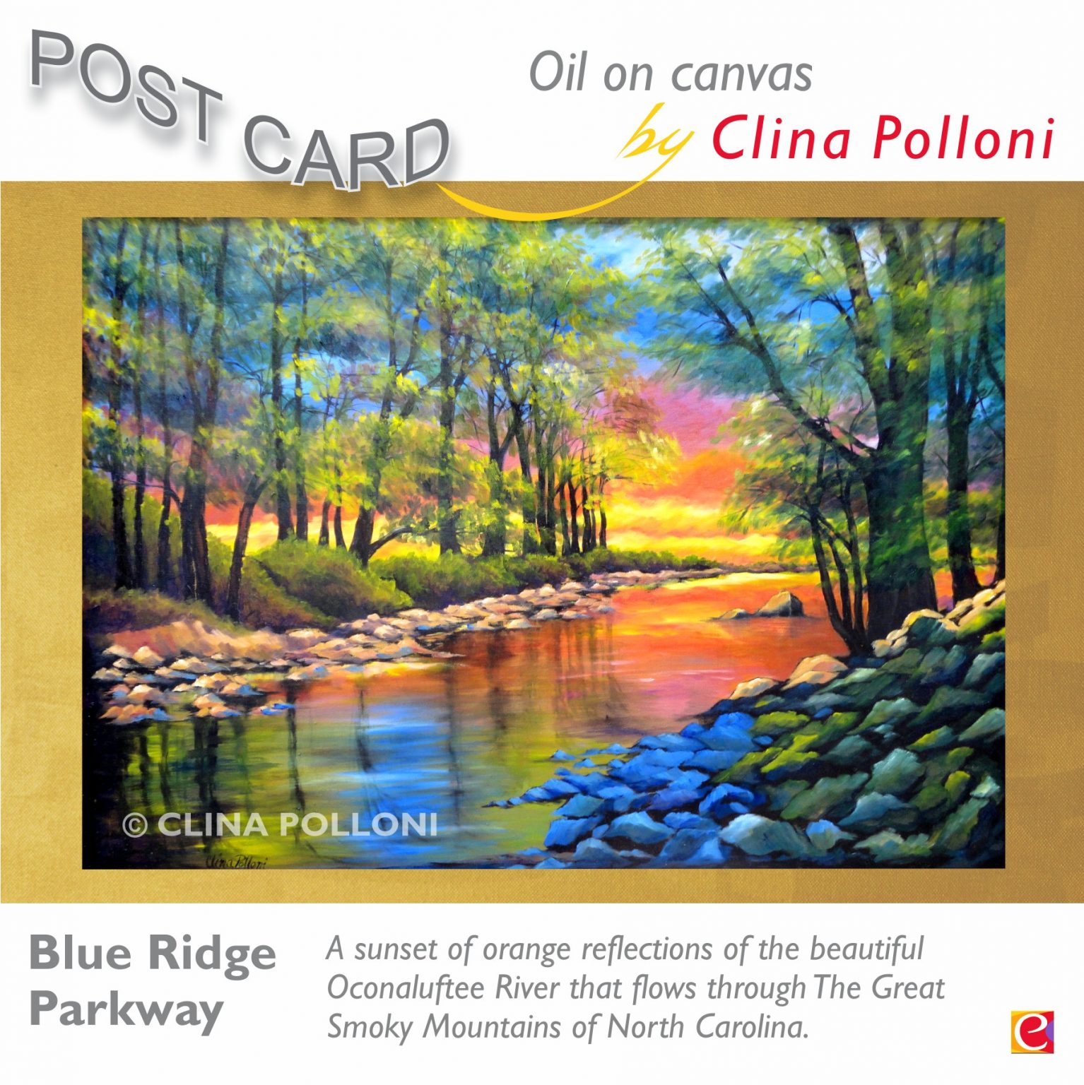 NC Postcard Blue Ridge Parkway - Clina Polloni Art